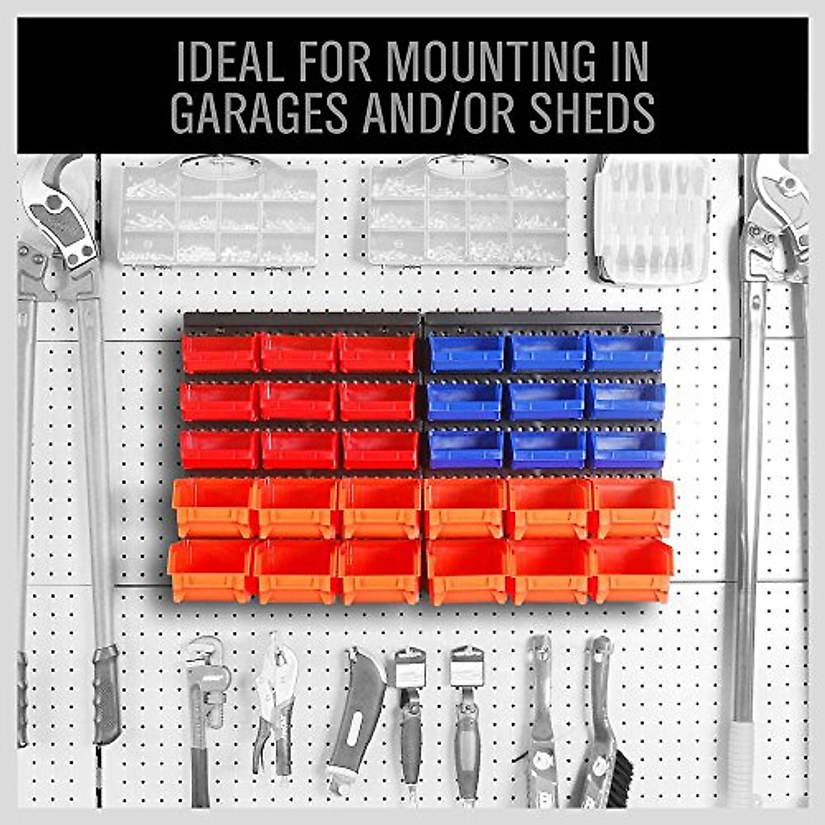 HORUSDY Wall Mounted Storage Bins Parts Rack 30PC Organizer Garage Plastic Shop Tool for Men's Gift
