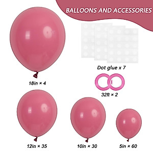 RUBFAC 129pcs Retro Hot Pink Balloons Latex Mauve Balloons Different Sizes 18 12 10 5 Inch Party Balloon Kit for Valentine's Day Birthday Baby Shower Wedding Princess Theme Party Decoration