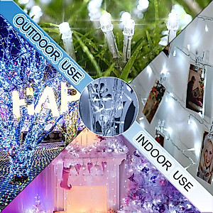 Christmas String Lights - 120 LEDs 49ft/15m End-to-End 8 Modes Plug in - Indoor/Outdoor Waterproof Decorative Fairy Twinkle Xmas Lights for Home/New Year/Tree/Thanksgiving Day/Wedding - Cool White