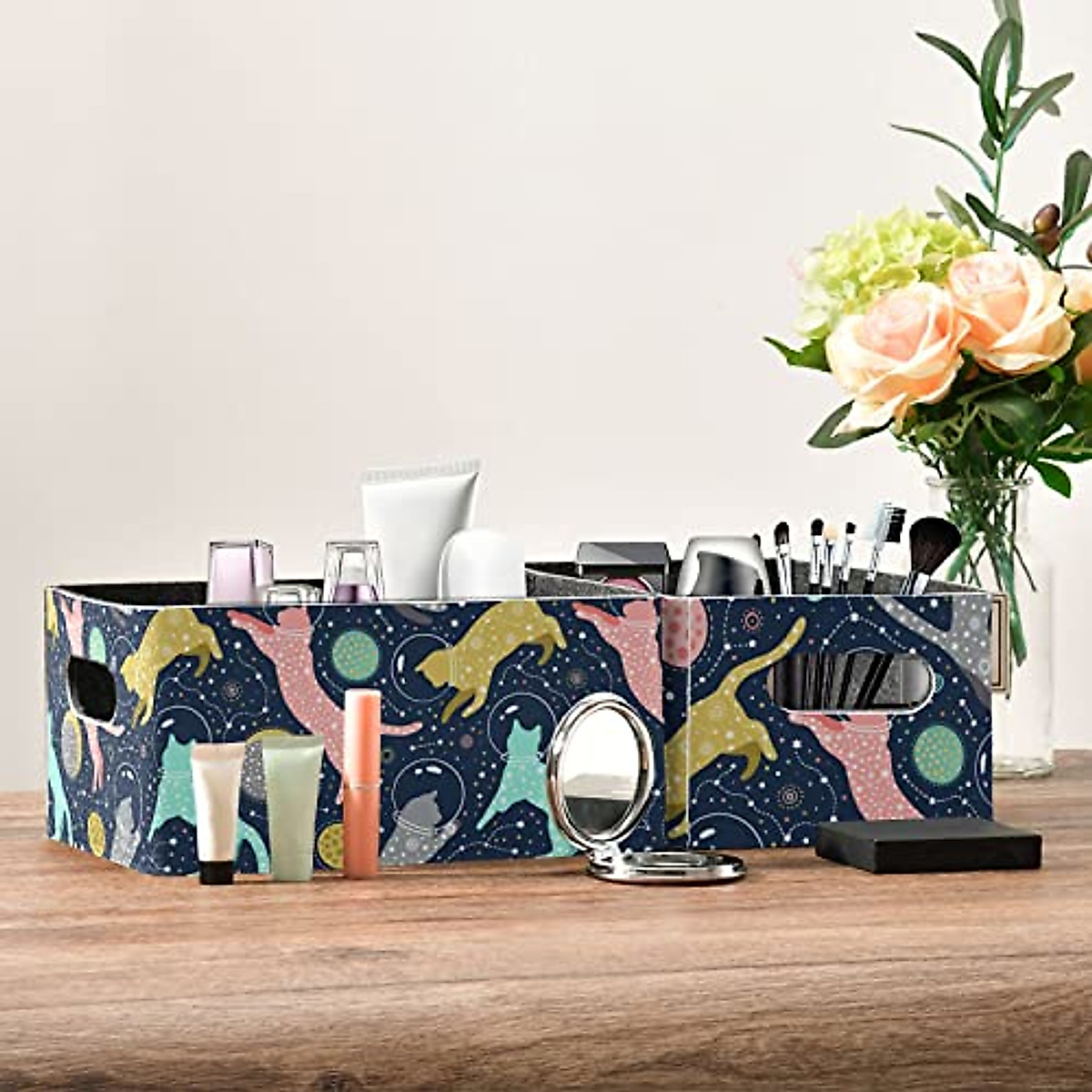 Cats Space Storage Basket Felt Storage Bin Collapsible Towel Storage Clothes Toys Bin Organizer for Pet Supplies Magazine