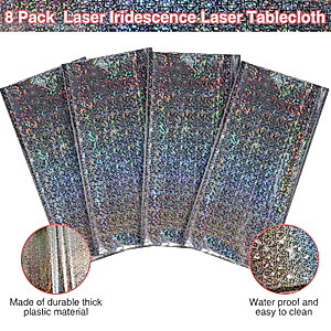 FunnyPars 8 Pack Iridescent Plastic Tablecloths Shiny Disposable Laser Rectangle Table Covers Holographic Foil Tablecloth Iridescent Party Decoration