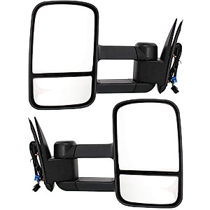 Kool Vue Power Heated Towing Door Mirrors Compatible With Chevrolet Silverado 1500 2003-2006 Manual Fold With Spotter Glass; Without Signal Light, Memory, Puddle Lamp & Auto-Dimming Textured Pair