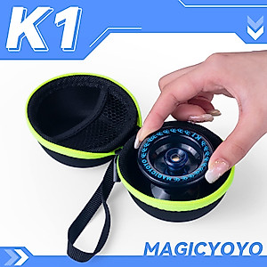 MAGICYOYO Responsive Yoyo K1 Tug Return Yoyo, Hubstacks Yoyo for Kids Beginners Dual Purpose Yoyo with Unresponsive Bearing, Sturdy Storage Bag + 12 Yoyo Strings +Yo-Yo Glove +2 Yoyo Hubstacks (Blue)