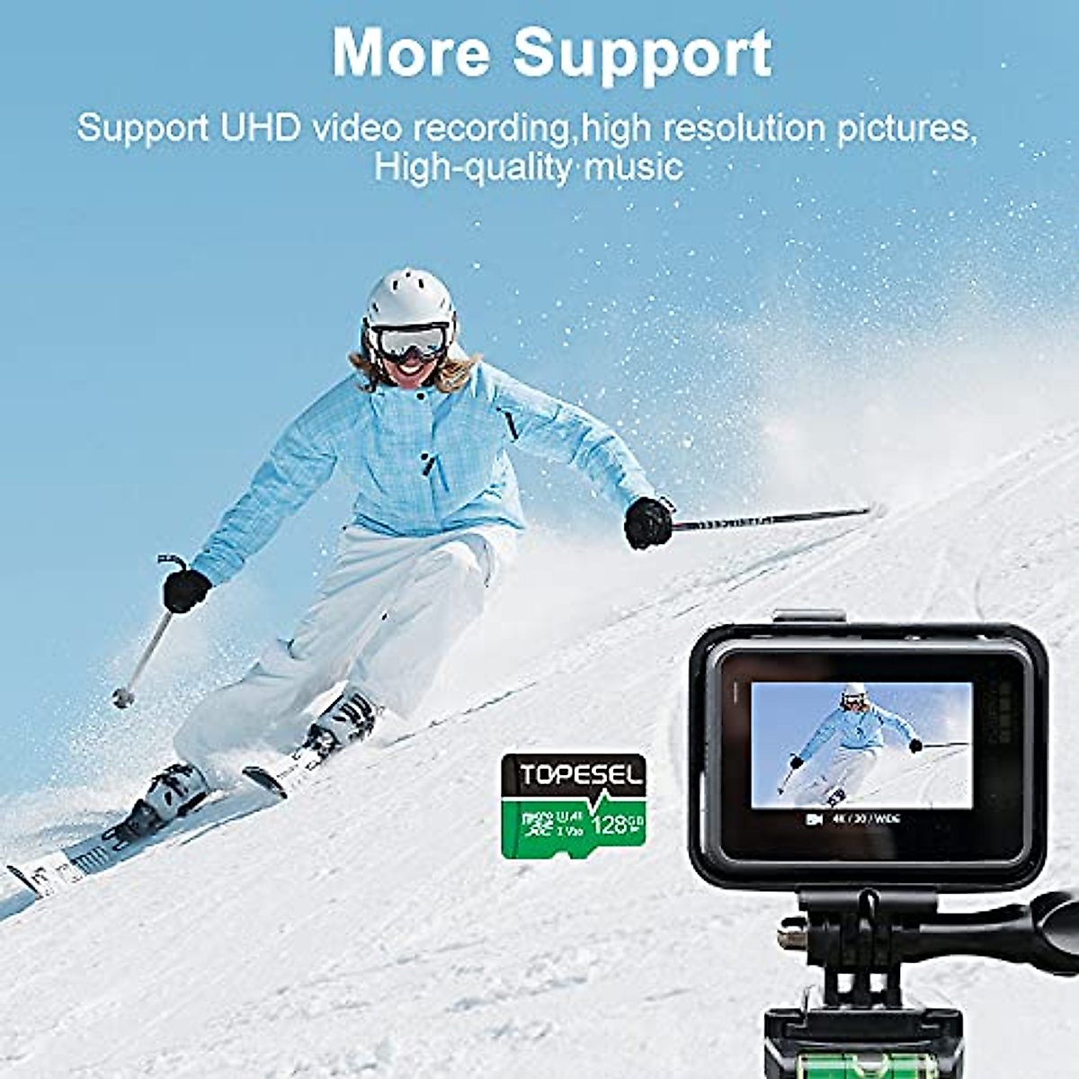 TOPESEL 128GB Micro SD Card 3 Pack Memory Cards A1 V30 U3 Class 10 Micro SDXC UHS-I TF Card for Camera/Drone/Dash Cam(3 Pack U3 128GB)