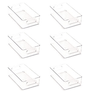 Pack of 6 Open Storage Bins Fridge Organiser Storage Box Stackable Containers Bin Drawer with Handles Kitchen Organisation for Pantry Cabinets Bathroom