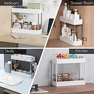 Under Sink Organizers and Storage, 2 Tier Under Sink Organizer Rack Under Sink Storage for Kitchen Bathroom Countertop And Cabinet-1 Pack(White)