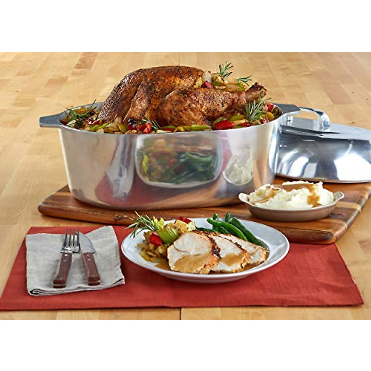 IMUSA USA Heavy Duty Cajun Oval Cast Aluminum Roaster 18", Silver