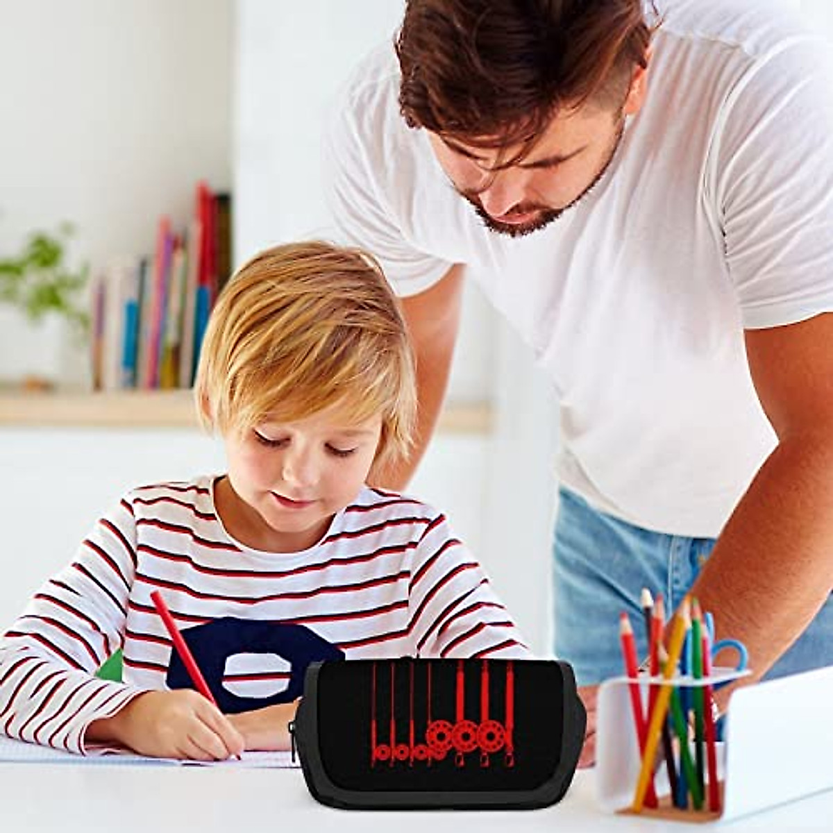 Fly Fishing American Flag Large Capacity Pencil Case Multi-Slot Pencil Bag Portable Pen Storage Pouch with Zipper