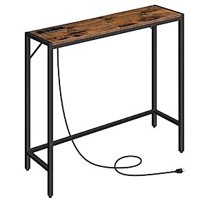 MAHANCRIS Console Table with Power Station, 30.1” Entryway Table, Behind Sofa Table, Industrial Style, Outlets and USB Ports, Sturdy, for Living Room, Entryway, Foyer, Corridor, Rustic Brown CTHR76E01