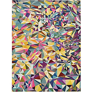 Unique Loom Estrella Collection Geometric, Triangles, Bright Colors, Abstract, Modern Area Rug, 9 ft x 12 ft, Multi/Beige