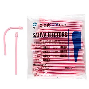1000 Dental Saliva Ejectors Disposable - Medical Grade Latex Free Evacuation Suction Tips - Flexible Pink Tube with Pink Tip (10 Bags of 100) by PlastCare USA