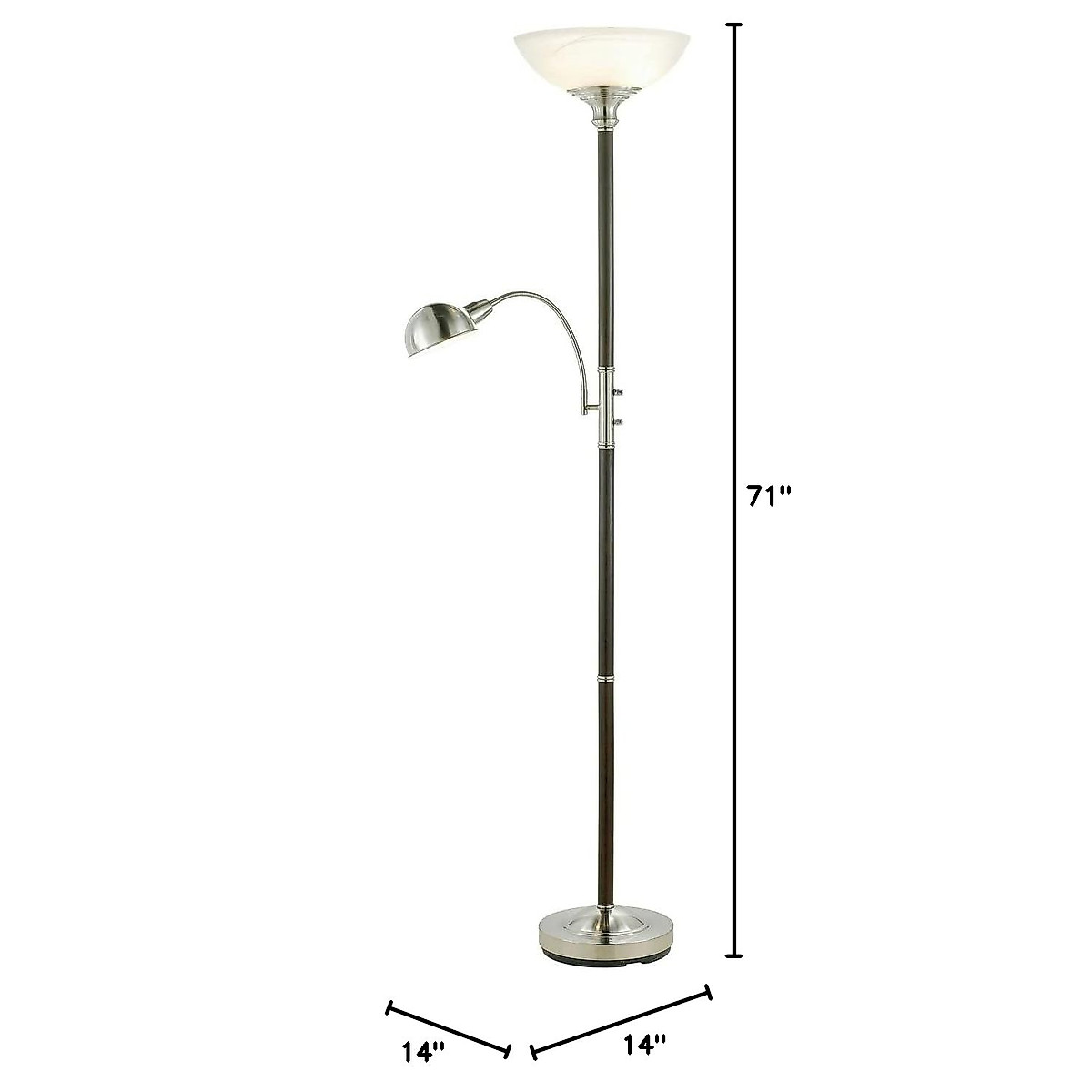 Adesso 4052-15 Lexington 71" Combo 2-Light Floor Lamp, Walnut, Smart Outlet Compatible