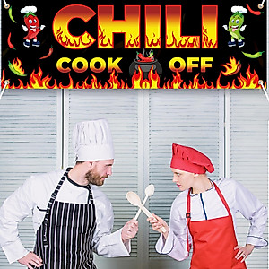 Chili Cook Off Banner Decorations, 71x24 Inch Fabric Chili Banner Sign, Chili Cook Off Supplies, Mexican Fiesta Chili Cooking Party Supplies (180 x 60 cm)