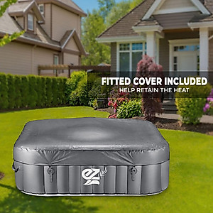 SereneLife Outdoor Portable Hot Tub - 73'' x 73'' x 25'' 6-Person Square Inflatable Heated Pool Spa with 130 Bubble Jets, Filter Pump, Cover, LED Lights, and Remote Control