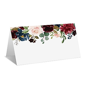 Place Cards for Floral Party, Editable Name Place Cards, Seating Place Cards for Tables, Tent Style Cards for Wedding, Valentine's Day, Bride & Baby Shower, Easy Folding, Pack of 25 Escort Cards(B12)