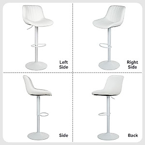 Nalupatio Bar Stools Set of 2, Adjustable Modern Swivel Bar Stools with Backs, Counter Height Performance Fabric Island Chairs for Home Kitchen, White