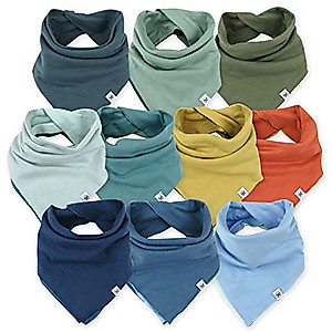 HonestBaby Multipack Reversible Bandana Drool Bibs Burpcloths Adjustable Snaps for Infant Baby Boys & Girls 100% Organic Cotton, 10-Pack Rainbow Gems Blues, One Size