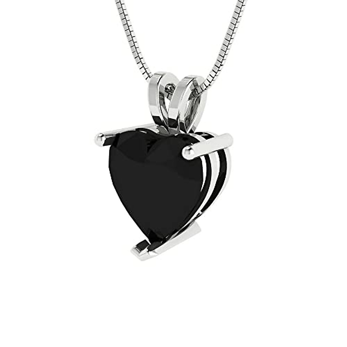 Clara Pucci 2.0 ct Heart Cut Genuine Natural Black Onyx Gem Solitaire Designer Pendant Necklace With 18" Gold Chain box 14k White Gold