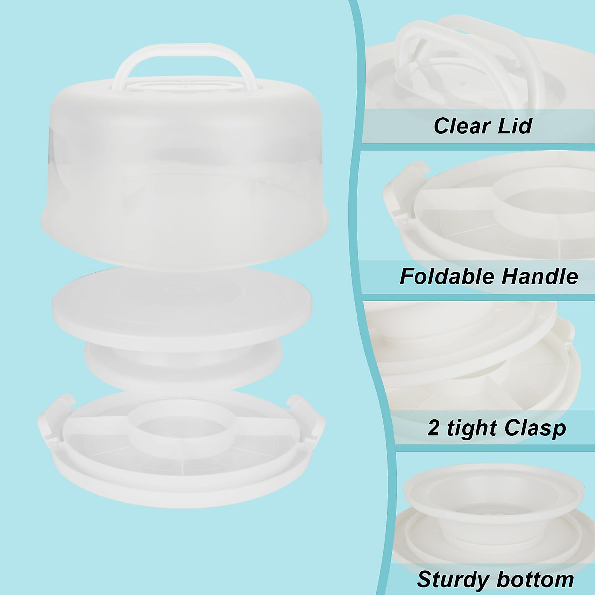 MIVIDE 10 Inch Cake Carrier with Lid, Portable Cake Holders Cake Container, Plastic Round Cake Storage Container Cake Saver with Lid and Handle for Transport