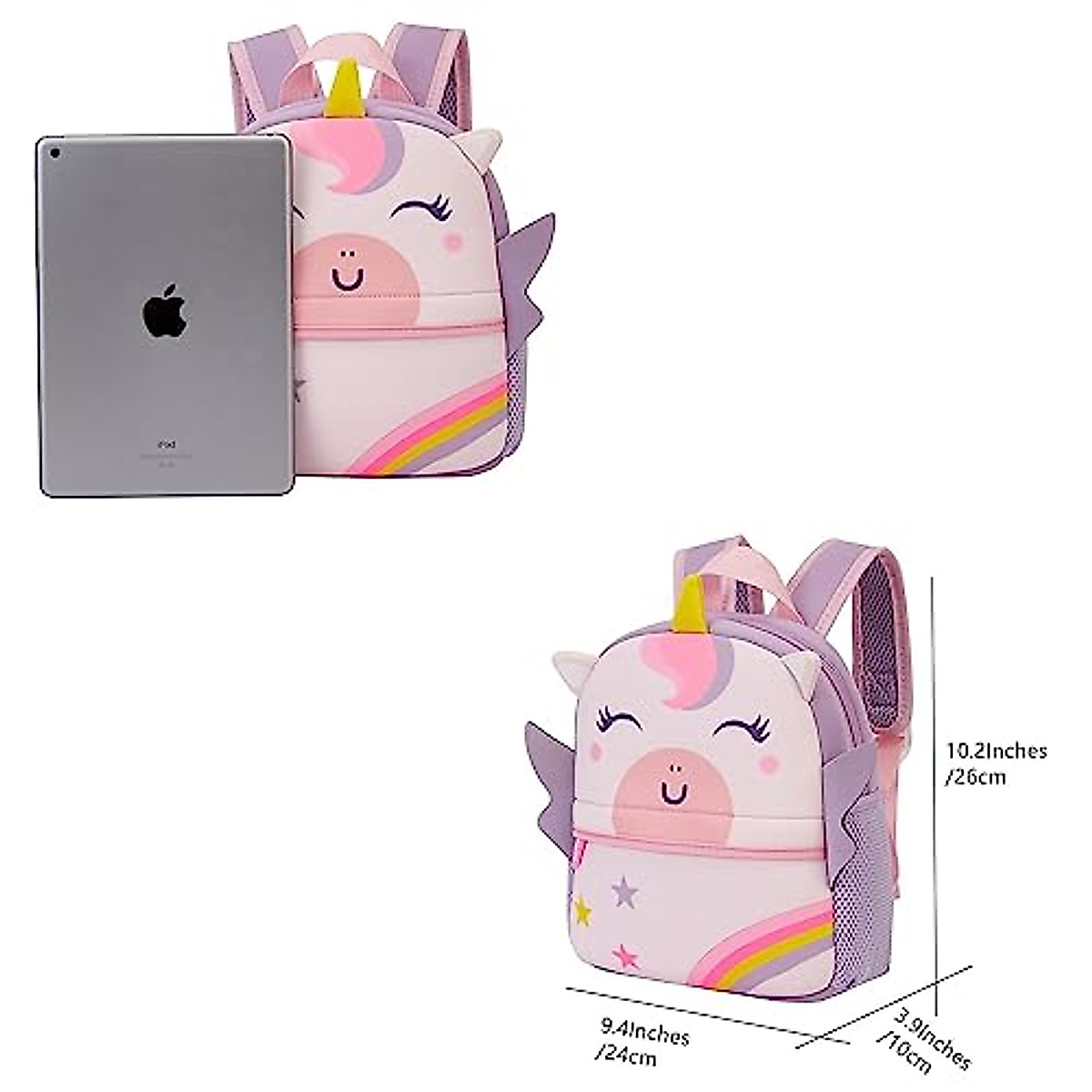 KK CRAFTS Preschool Toddler Backpack with Leash, 3D Cute Cartoon Neoprene Animal Schoolbag for Kids Boys Girls（Baby Unicorn）