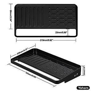 YOHOM Black Suction Cup Sponge Holder for Kitchen 2-in-1 in Sink Dish Rag Holder for Undermount Sink Plastic Scrubber Sponge Tray Organizer, Installation Size 9.06" L x 3.15" W