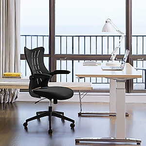 Furmax Office Desk Chair with Flip Up Arms, Mesh Mid Back Computer Chair Swivel Task Chair with Ergonomic Lumbar Support (Black)
