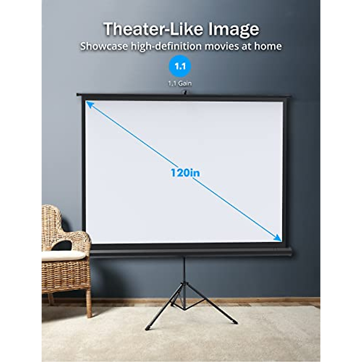 Projector Screen with Stand, HYZ 120 inch Projector Screen 4K HD with Wrinkle-Free Design, Indoor Outdoor for Backyard Movie Night, Office Presentation(1.1Gain, 4:3, 160°Viewing Angle&Carry Bag)