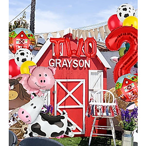 Farm Animal Balloons Cow Pig Balloon Farm Animal Theme 2nd Birthday Party Decor Supplies Walking Animal Balloons Duck Rooster Large Number 2 Balloon TWO Letter Banner Balloon 14 Pcs