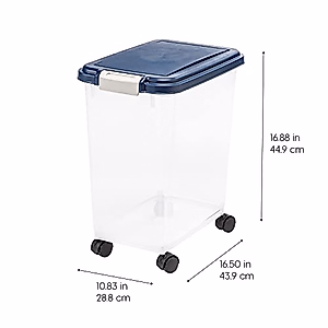 IRIS USA 25 Lbs / 33 Qt WeatherPro Airtight Pet Food Storage Container with Attachable Casters, For Dog Cat Bird and Other Pet Food Storage Bin, Keep Fresh, Translucent Body, Easy Mobility, Navy