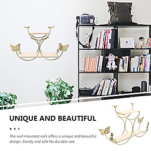 DOITOOL Wall Mounted Floating Shelves Rustic Storage Shelf Spice Rack Shelf Sundries Organizer with Butterfly Figurine for Bathroom Bedroom Living Room Kitchen Golden