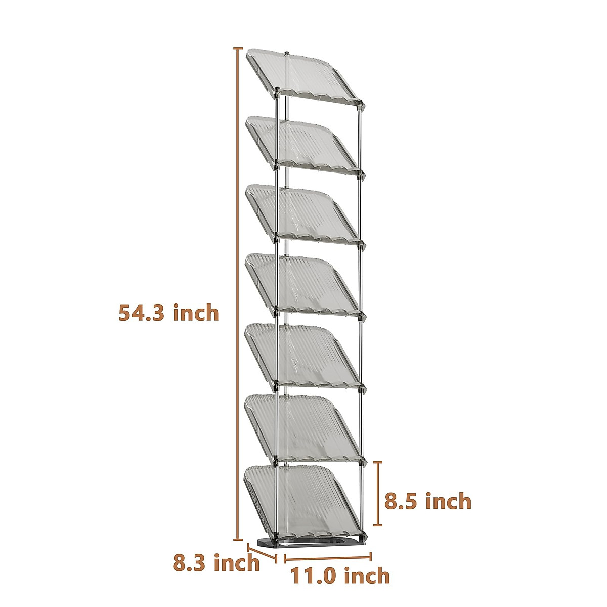 XIOUHM Elegant Shoe Rack 7 Tier Vertical Shoe Storage Organizer Holder Space Saving Free Standing Luxurious Narrow Shoe Shelf for Closet Garage Entryway and Front Door Entrance (Transparent Black)