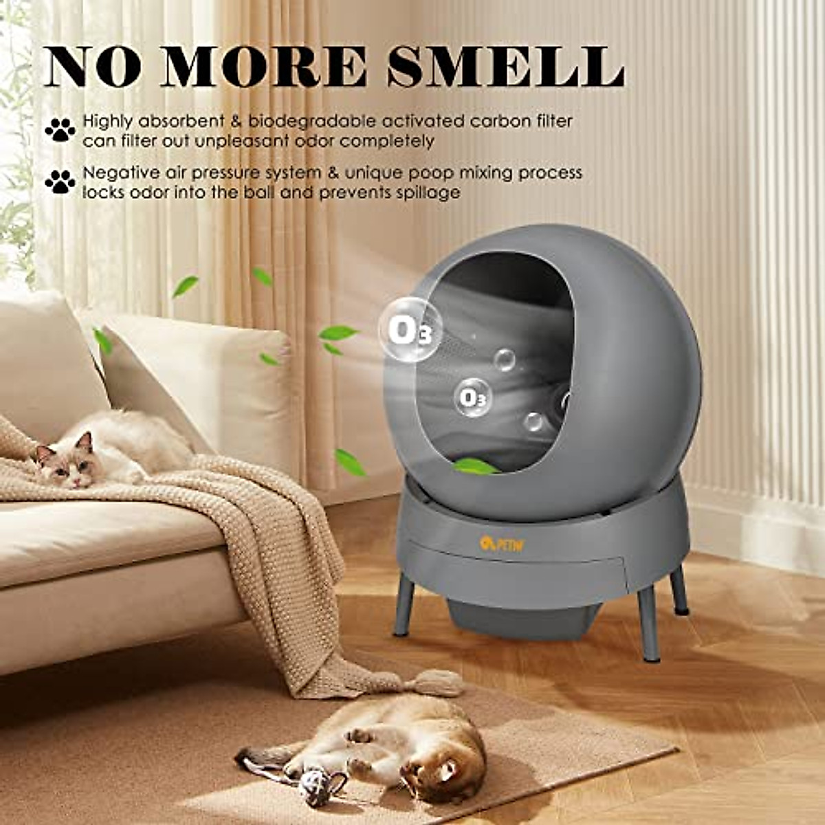 PETNF Self Cleaning Cat Litter Box with App,No More Scooping Automatic Cat Litter Box with Infra-Red Sensor System,Excellent Odor Removal,Ultra-Quiet Electric Kitty Litter Boxes for Multi-Cats