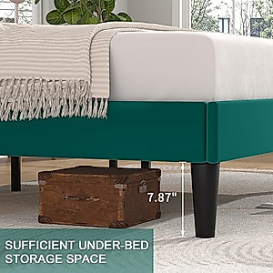 VECELO Queen Size Bed Frame with Adjustable Headboard, Velvet Heavy Duty Platform Beds with Strong Wood Slats Support, No Box Spring Needed, Green
