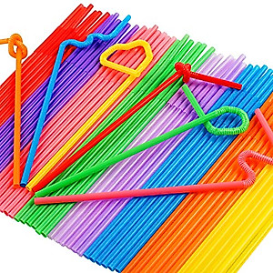 [Individually Wrapped] 300 Pcs Colorful Flexible Plastic Straws, Disposable Bendy Straws, 10.2" Long and 0.23'' Diameter, BPA-Free