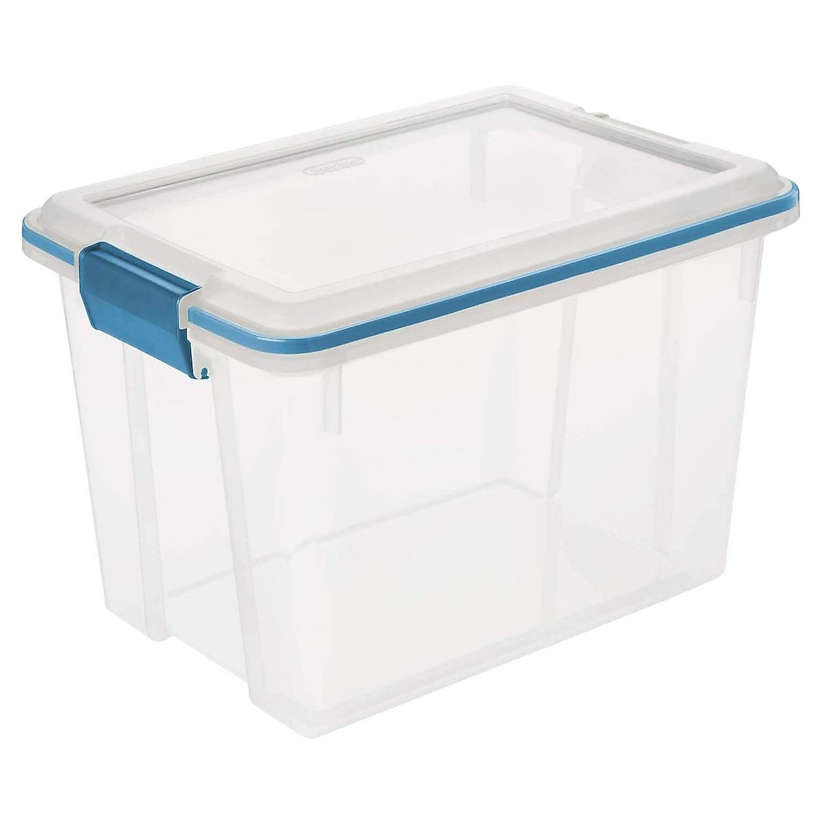 Sterilite 20 Qt Gasket Box, Stackable Storage Bin with Latching Lid and Tight Seal, Plastic Container to Organize Basement, Clear Base and Lid, 6-Pack