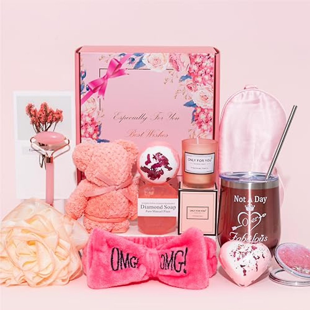 Birthday Gifts for Women,Gifts Basket for Women Rose Bath Relaxing Gift Set Self Care Package Unique Female Birthday Gift Ideas Box for Girlfriend Sister Best Friend Wife Bestie Mothers Day Gifts