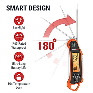 ThermoPro TP710 Instant Read Meat Thermometer Digital for Cooking, 2-in-1 Waterproof Kitchen Food Thermometer with Dual Probes and Dual Temperature Display for Oven, Grilling, Smoker & BBQ