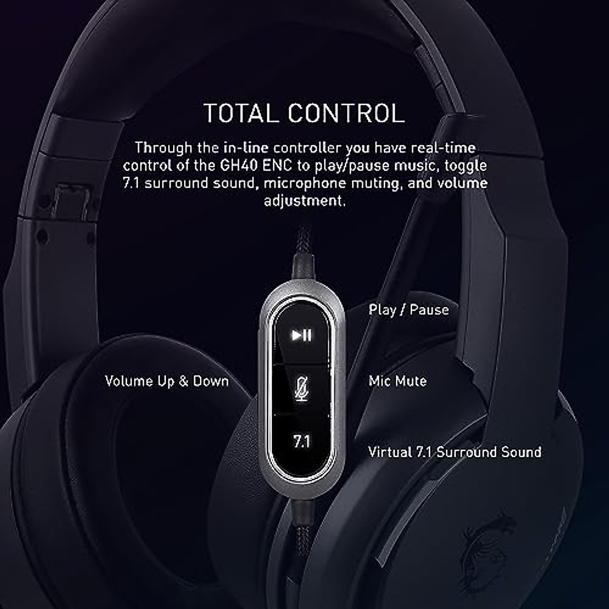 MSI IMMERSE GH40 ENC AM - Active ENC with Environment Noise canceling, Virtual 7.1 Surround,Light Weight & Self-Adjusting Headband