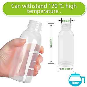 EONJOE Dishwasher Safe 16oz Plastic Bottles with Caps Reusable BPA Free PP5 Juice Milk Water Smoothie Bottle Heat-Resistant Refillable