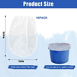Paint Strainer Bag, 1 Gallon Paint Filter Strainer with Elastic Drawstring, Nylon Mesh Filter White Fine Mesh Bag for Paint Gardening, 10 Pack