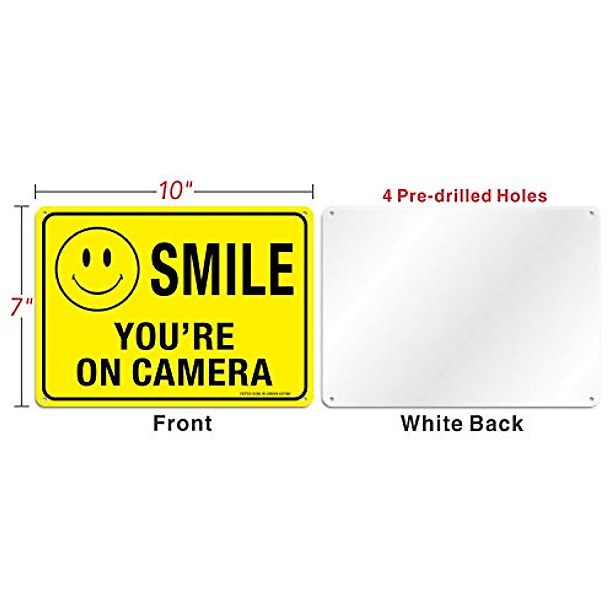 (4 Pack) Faittoo Smile You're On Camera Sign, 10x7 Reflective Rust Free .40 Aluminum, UV Protected, Weather Resistant, Durable Ink, Indoor & Outdoor Use for Home Business CCTV Security Camera