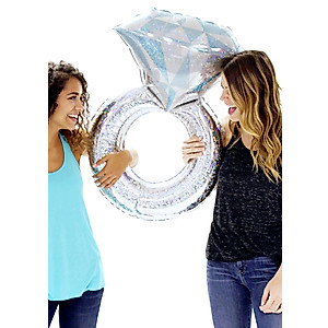 Rhinestonesash Giant Metallic Silver Wedding Ring Balloon - engagement supplies, proposal decorations, bridal shower (Silver Ring)