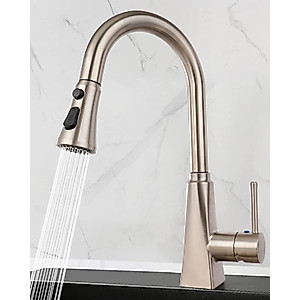 Hibbent Pull Down Kitchen Faucet Head Replacement, 3-Function Kitchen Sink Spray Nozzle with 10 Adapters, Compatible with Moen, American Standard, Delta, Kohler Faucets, Brushed Nickel