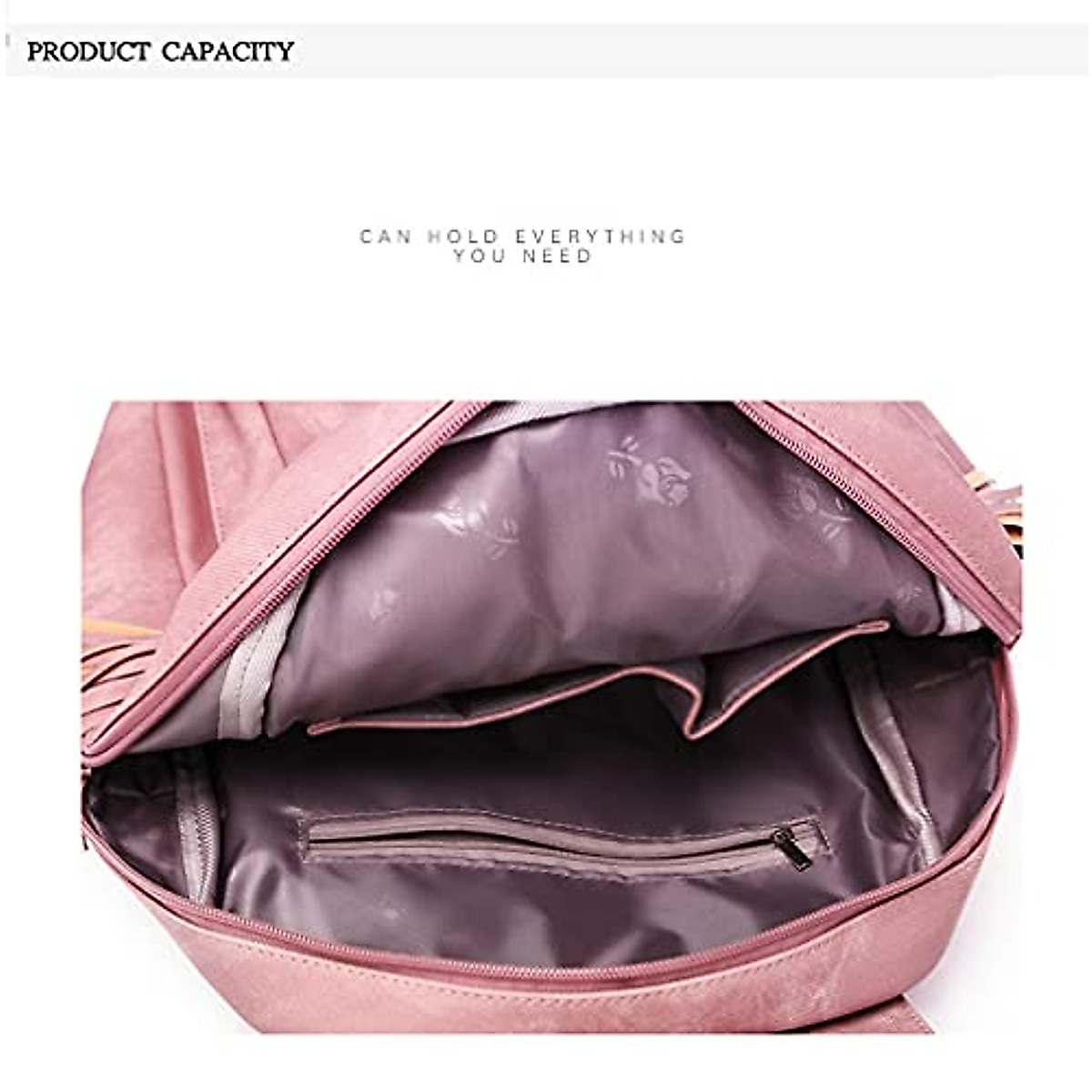 nice--buy Tassel Backpack PU Leather Shoulder Bag Women Fashion Backpack Casual Daypack Travel Lady Bag Crossbody Satchel Shoulder (Khaki)