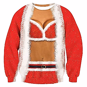 RAISEVERN Womens Ugly Christmas Sweater Funny Sex Design Fake 2 Pieces Pullover Sweatshirt Red 2,XXL