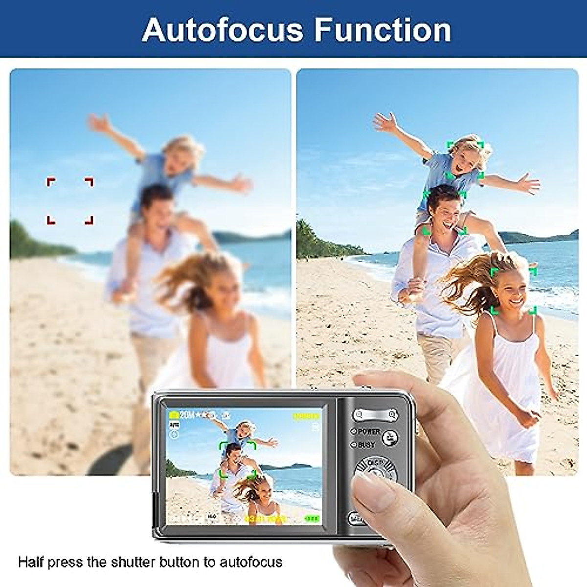 4K Digital Camera,Autofocus 48MP Vlogging Camera for Photography YouTube Compact Camera with Flash,18X Digital Zoom, Anti Shake, Macro Photography, 32G SD Card and 2 Batteries