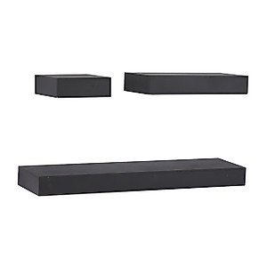 CosmoLiving by Cosmopolitan Wood 3 Shelves Wall Shelf, Set of 3 24", 12", 6"W, Black