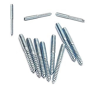 Yinpecly M6x60mm Zinc Plated Carbon Steel Double Headed Hanger Bolts 2.36 inch Length Self Tapping Screw for Furniture Installation Silver Blue Tone 8Pcs