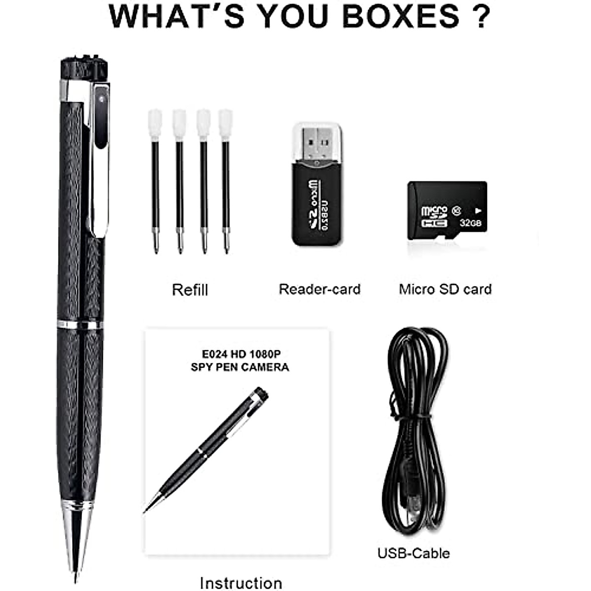 Hidden Spy Camera Pen,with HD 1080P Video Recorder Security Cam with USB Cable, 32GB Micro SD Card, Card Reader, 5 Refills for Business, Conference, Securit