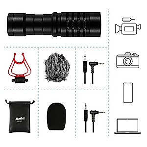 Moukey MCM-1 Video Microphone, Camera Microphone with Shock Mount, Windshield, Professional Vlogging Kit for iPhone, Android Smartphone, DSLR Camera & Camcorder, Battery-Free Shotgun Mic